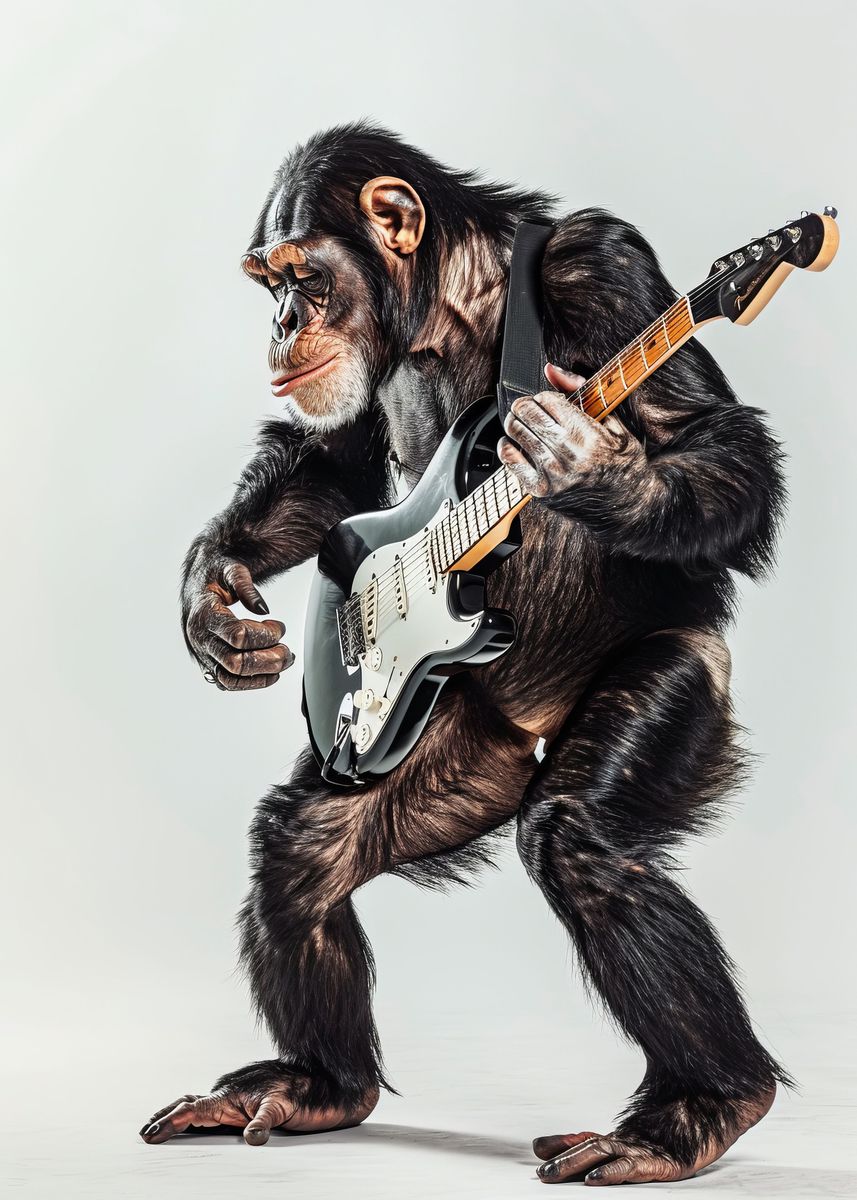 'Chimpanzee Guitar' Poster, picture, metal print, paint by Henning Seiffert | Displate
