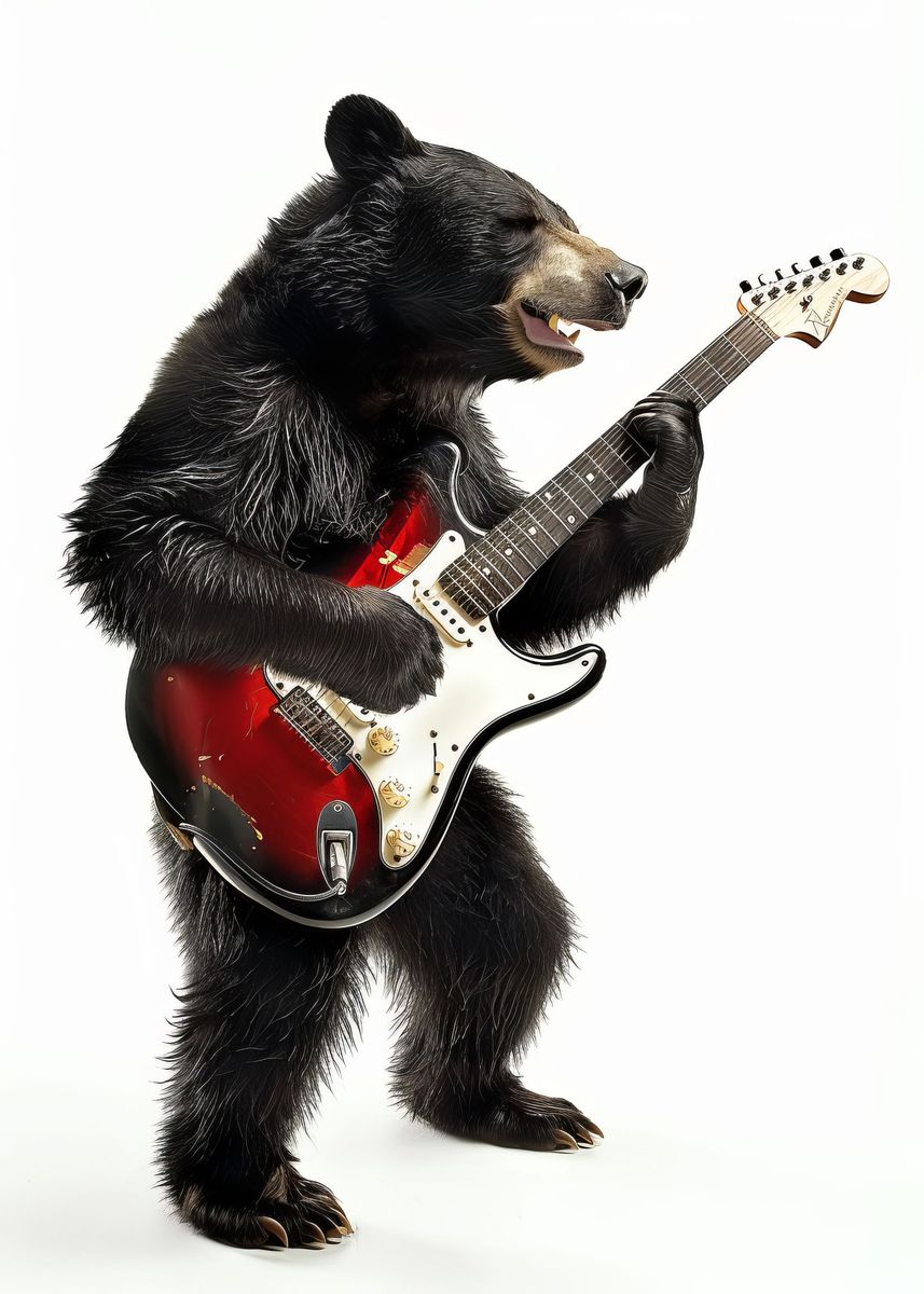'Black Bear Guitar' Poster, picture, metal print, paint by Henning ...