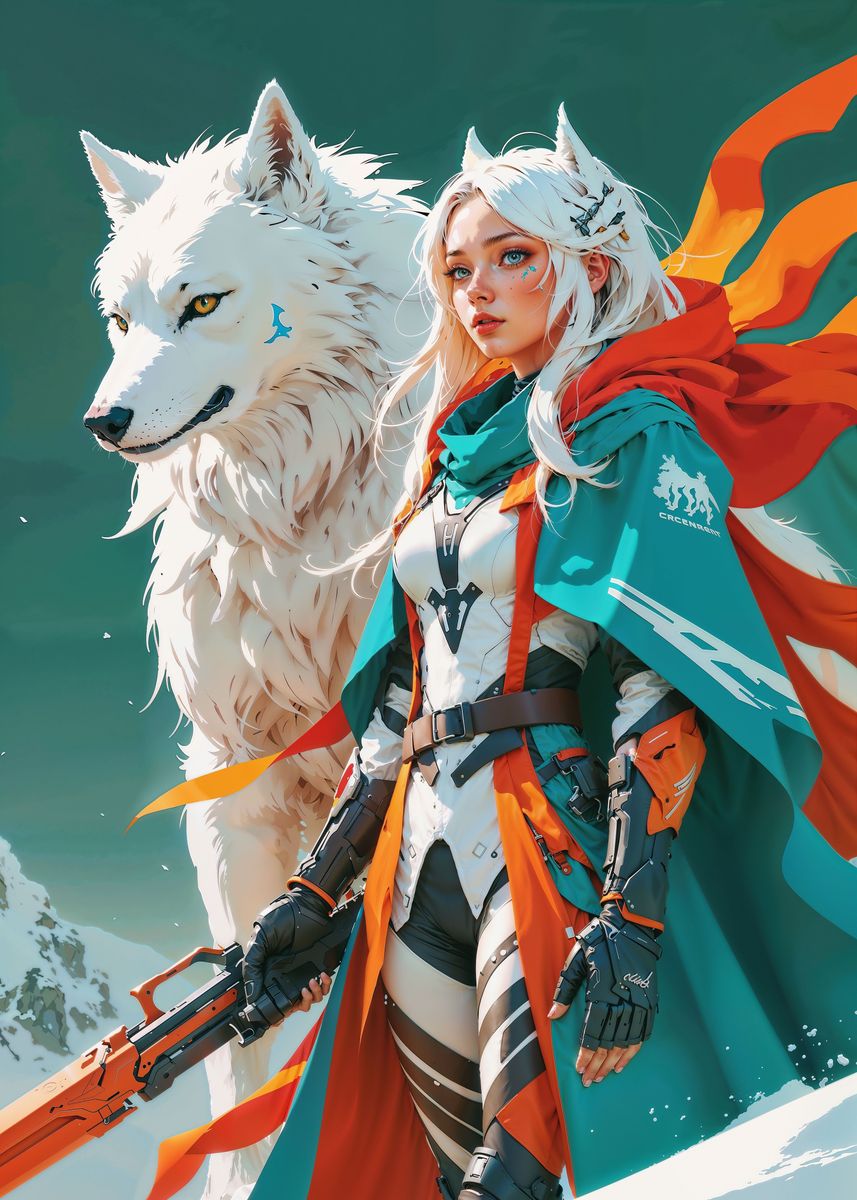 'Anime Girl Wolf Guardian' Poster, picture, metal print, paint by ...
