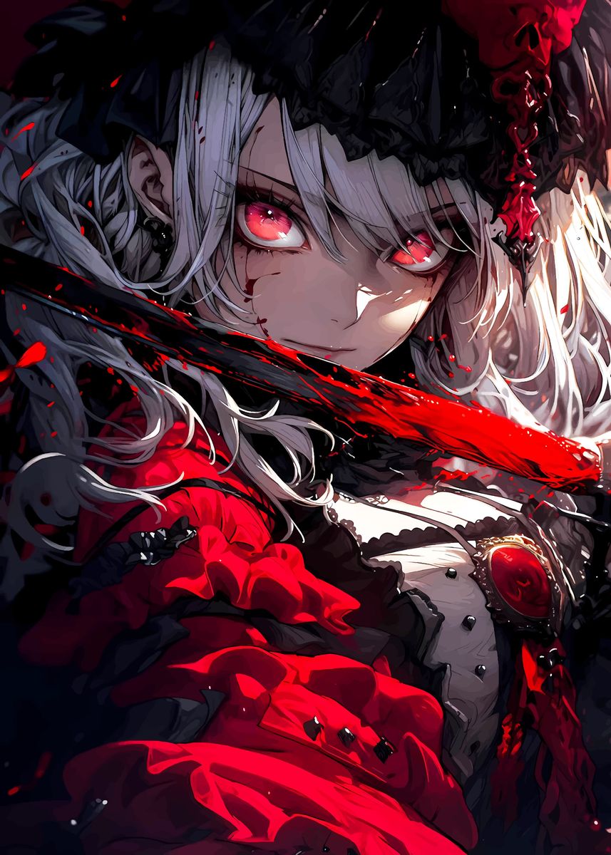 'Red Eyes Anime Girl' Poster, picture, metal print, paint by Best Arts ...