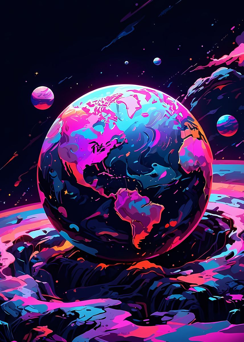 'planet futuristic' Poster, picture, metal print, paint by sam the cat ...