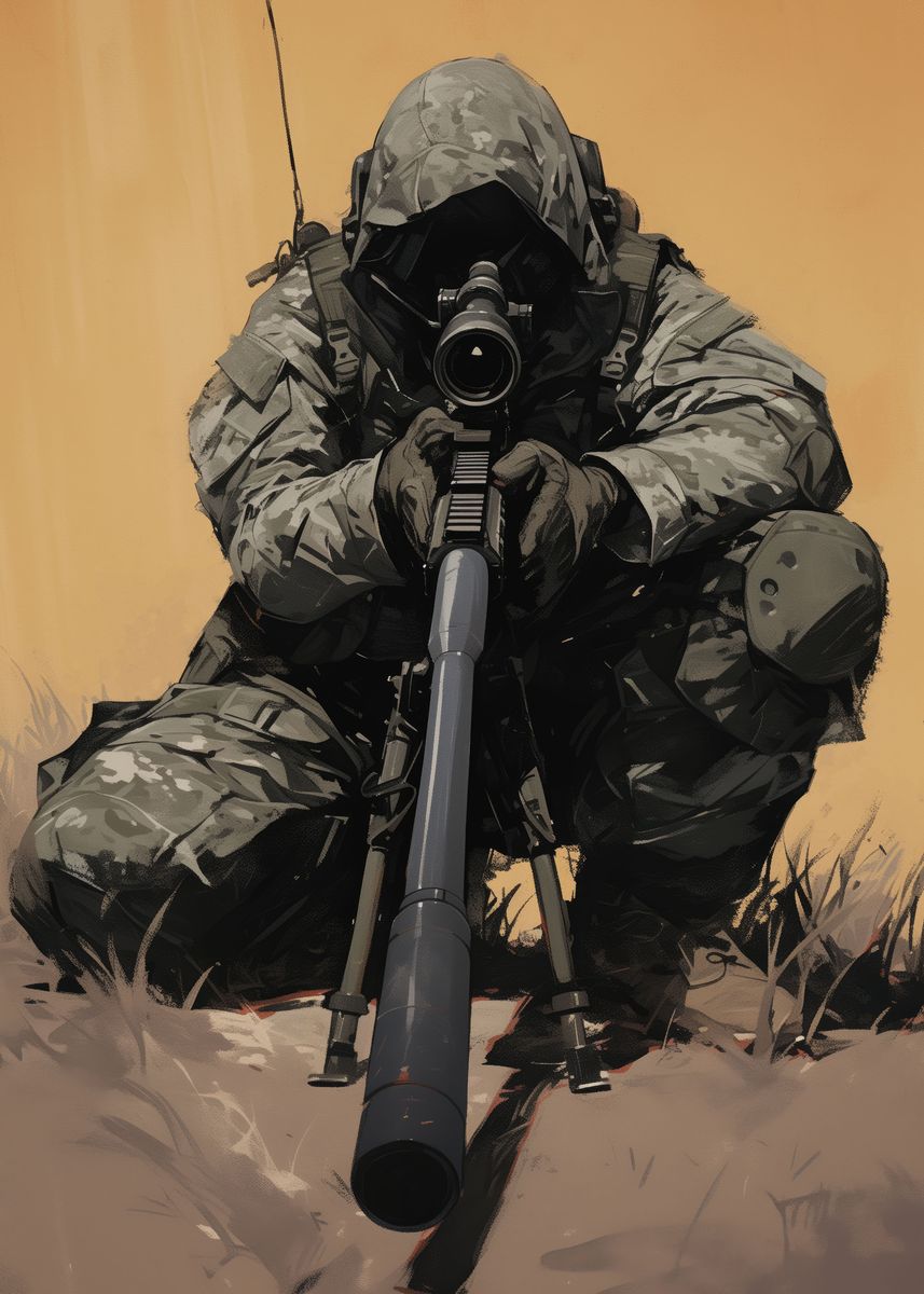 'Military Sniper Scoped In' Poster, picture, metal print, paint by ...