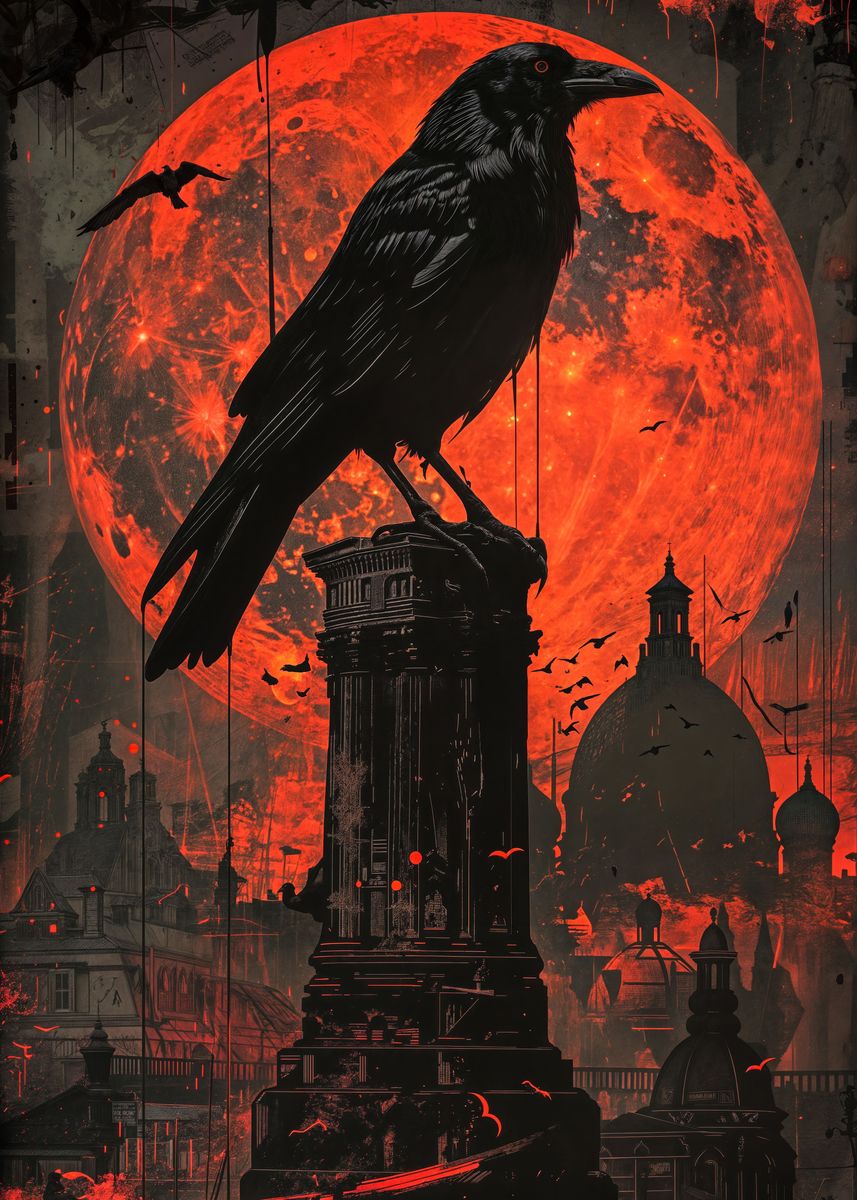 'Raven and the blood moon' Poster, picture, metal print, paint by Adel ...