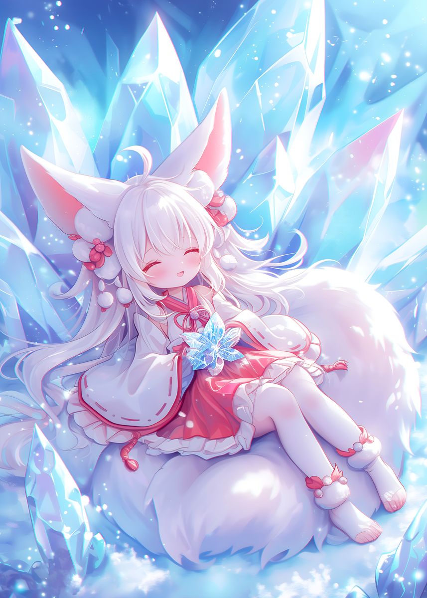 'Kitsune Crystal Girl' Poster, picture, metal print, paint by ...