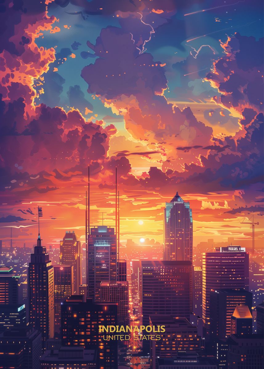 'Sunset Indianapolis IN USA' Poster, picture, metal print, paint by ...