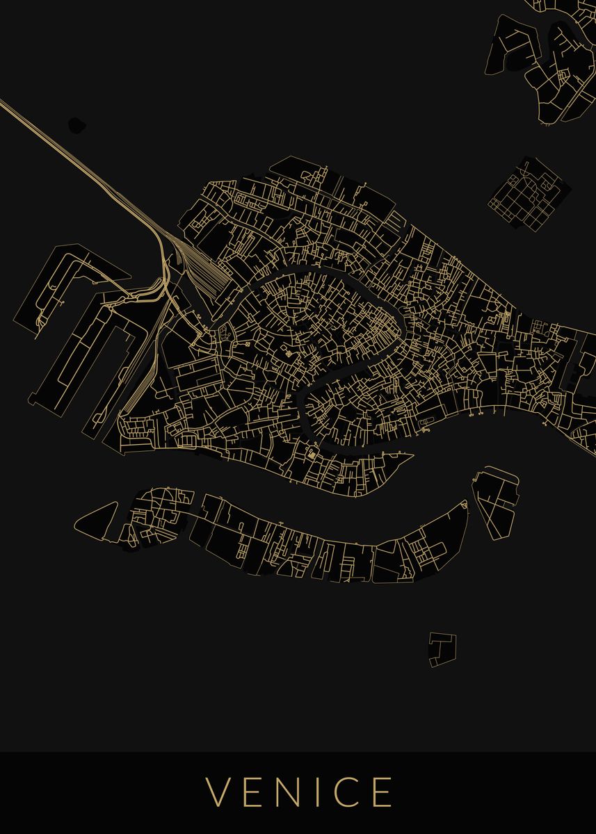 'Venice Map Black Gold' Poster, picture, metal print, paint by dkDesign ...