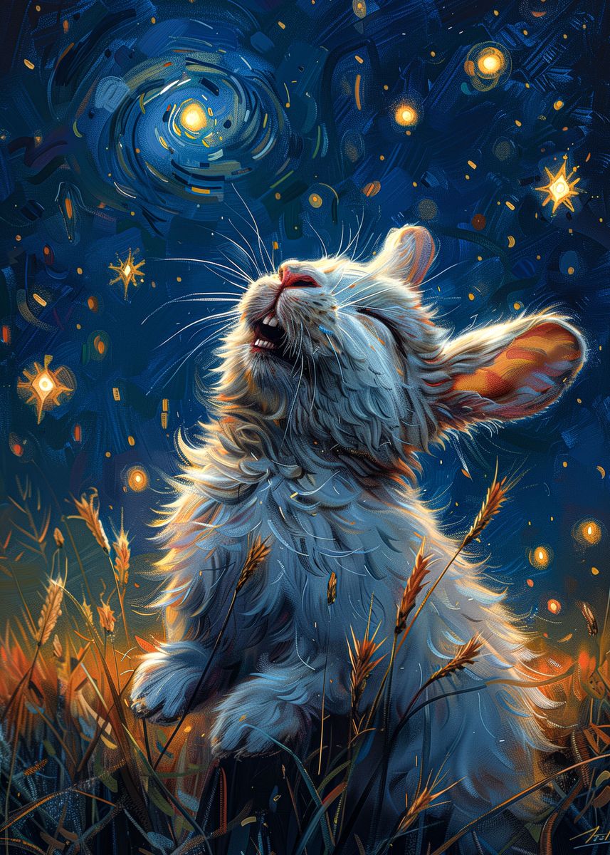 'Starry Night Rabbit' Poster, picture, metal print, paint by Modern Evo ...