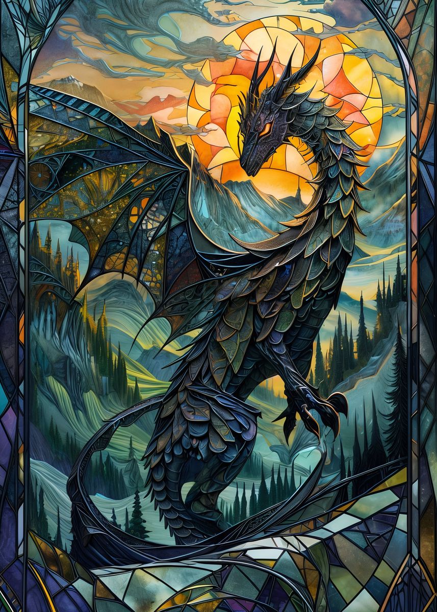'Stained Glass Dragon Tail' Poster, picture, metal print, paint by ...