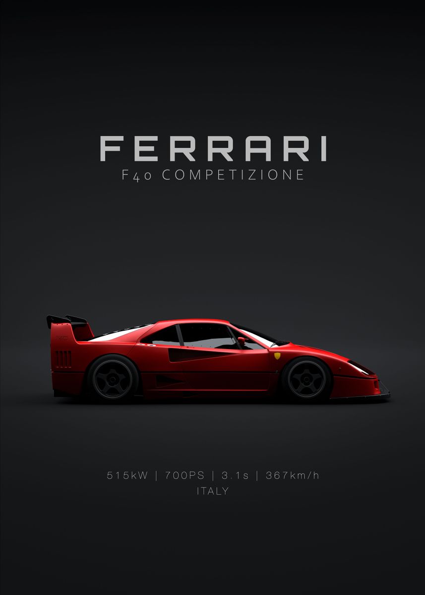 'Ferrari F40 Competizione' Poster, picture, metal print, paint by 21 ...