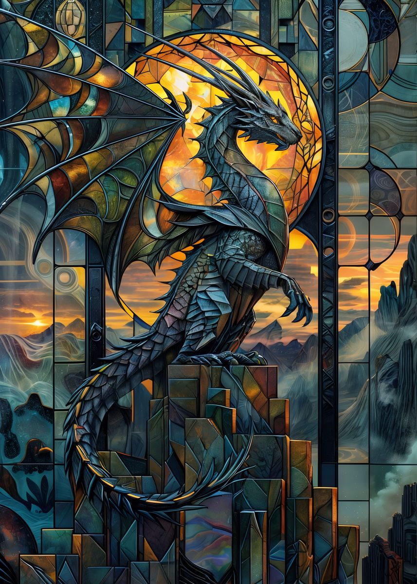 'Stained Glass Dragon Majes' Poster, picture, metal print, paint by ...