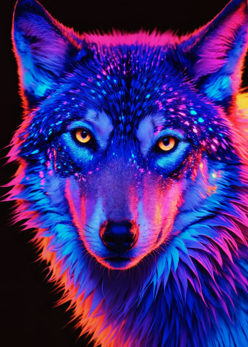 'Psychedelic Wolf Portrait' Poster, picture, metal print, paint by Vic ...