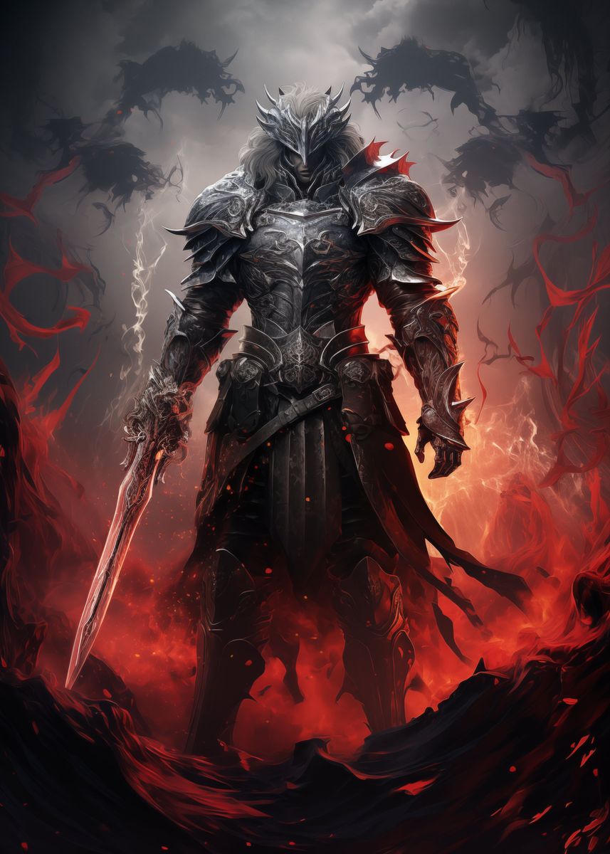 'Knight on fire' Poster, picture, metal print, paint by Yuki | Displate