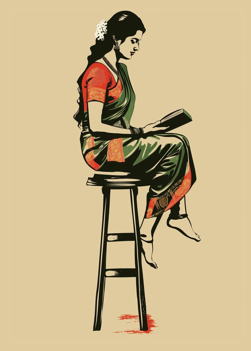 'Indian Woman reading book' Poster, picture, metal print, paint by Tieu ...