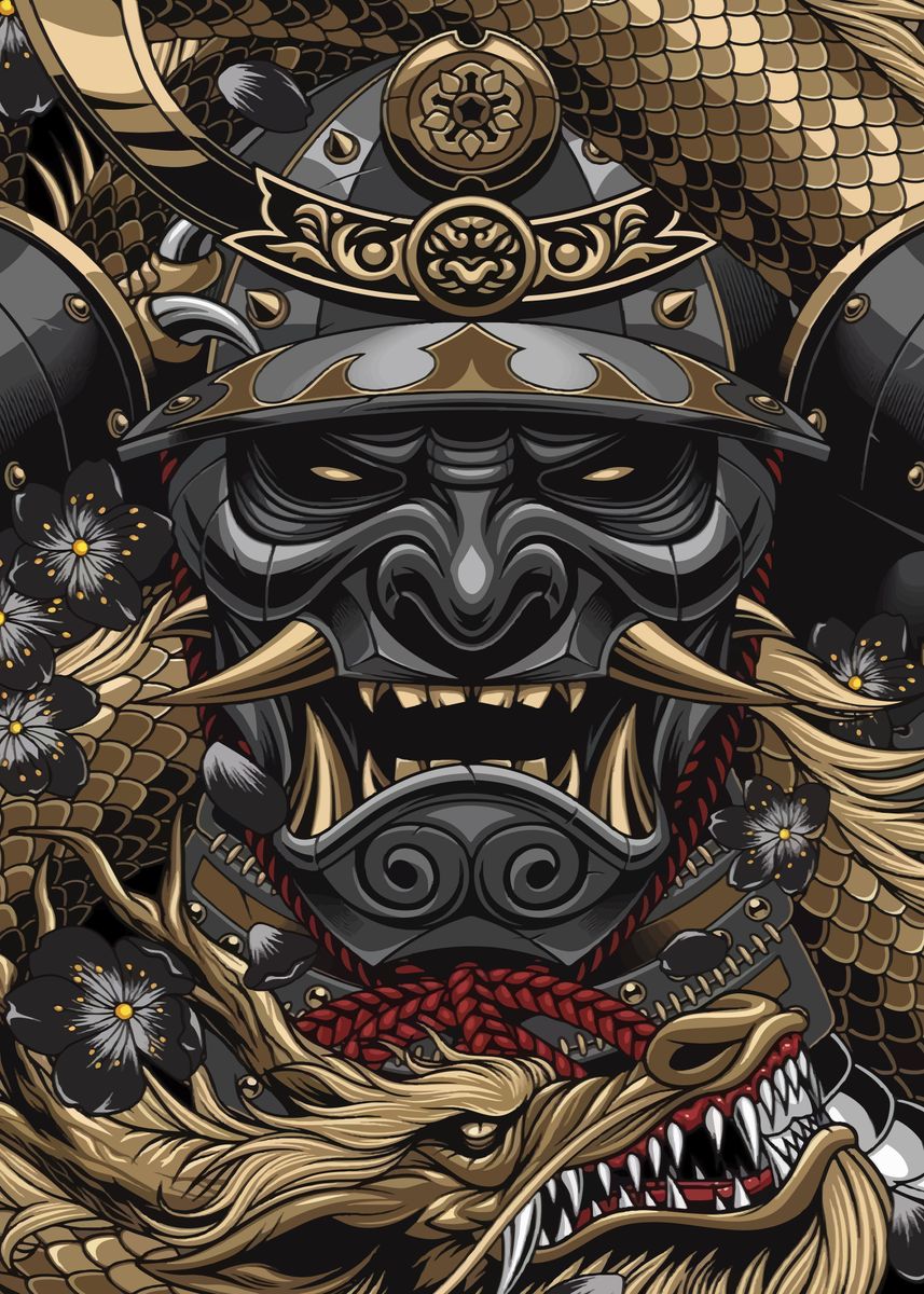 'Oni Mask Japan' Poster, picture, metal print, paint by Demiurge | Displate
