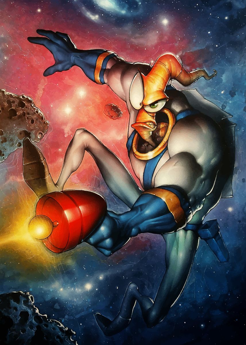 'Earthworm Jim' Poster, picture, metal print, paint by jujutsu kaisen ...