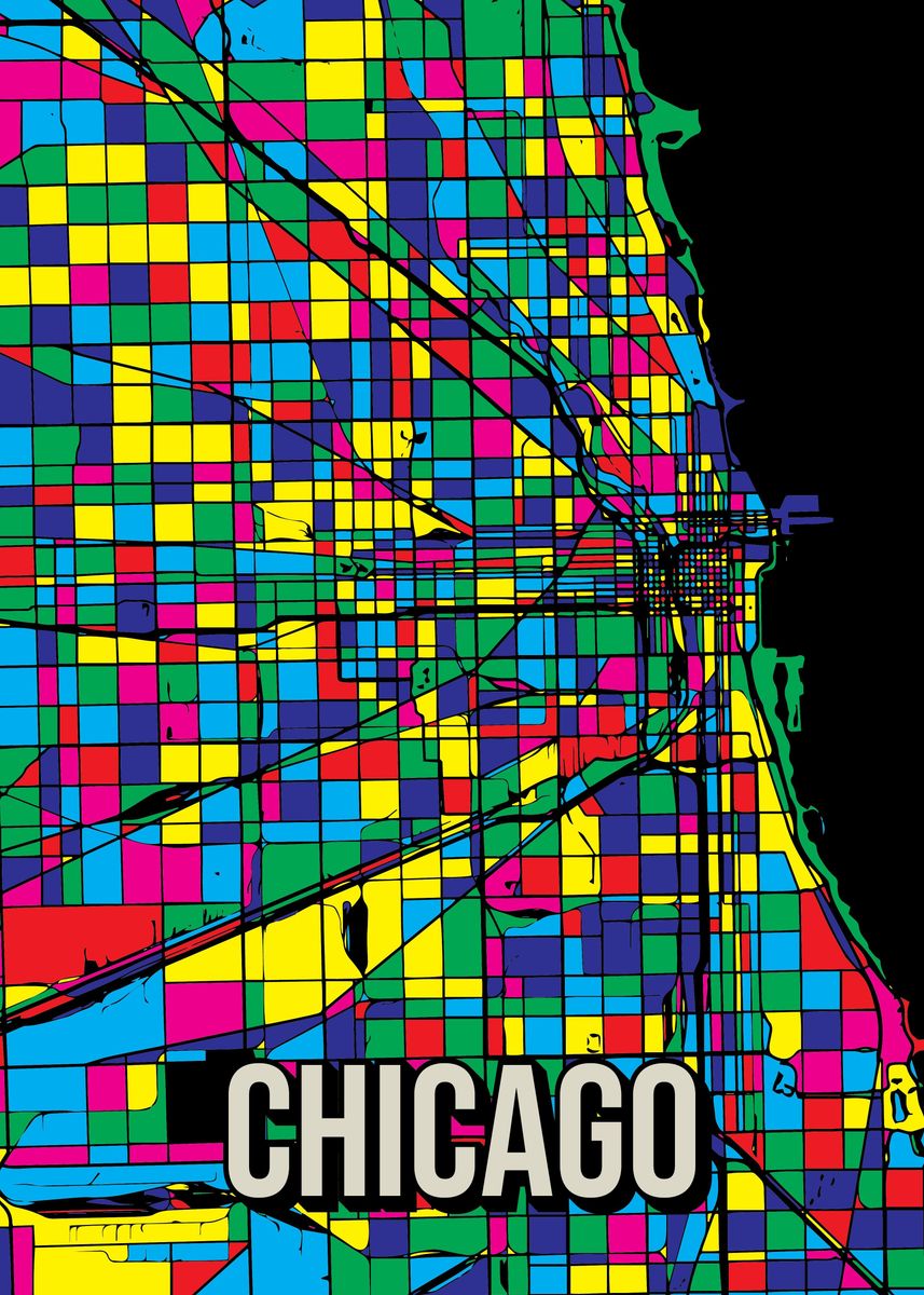 'Chicago Colorful City Map' Poster, picture, metal print, paint by Jorn ...