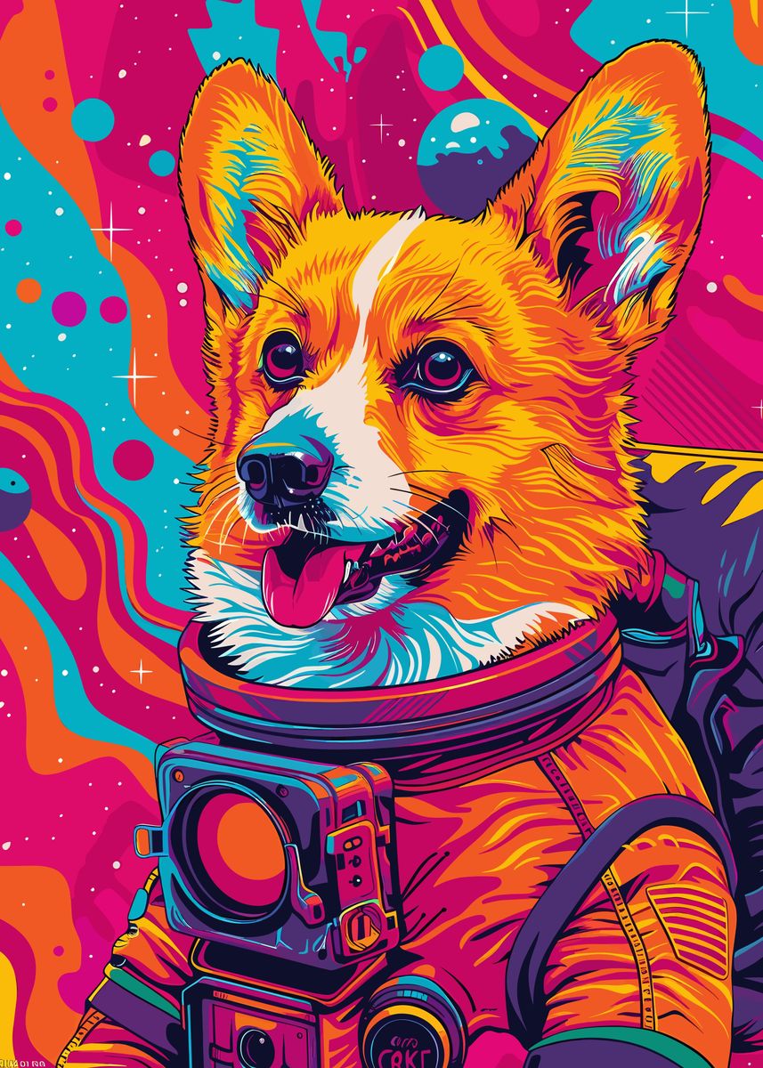 'Astronaut Corgi Space' Poster, picture, metal print, paint by AyrioArt | Displate