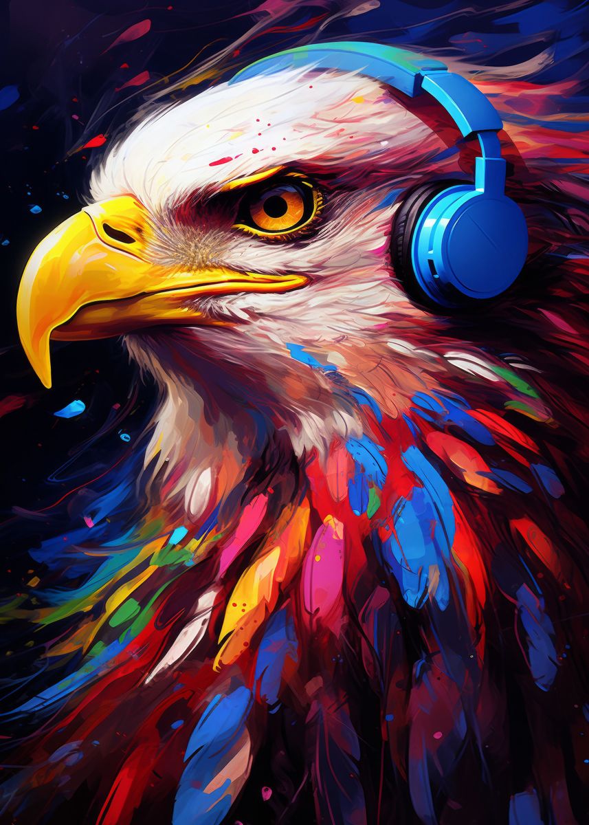 'Eagle with Headphones' Poster, picture, metal print, paint by AnHa ...
