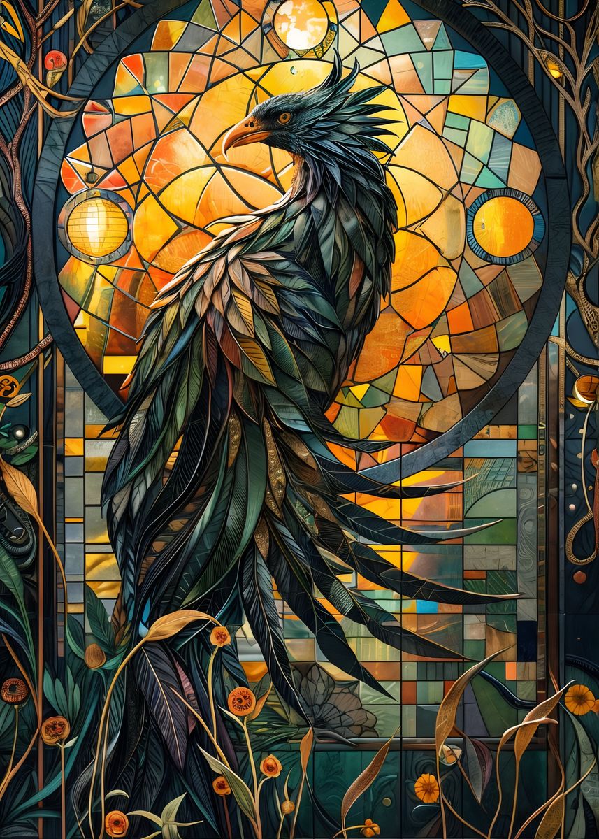 'Stained Glass Phoenix' Poster, picture, metal print, paint by ...