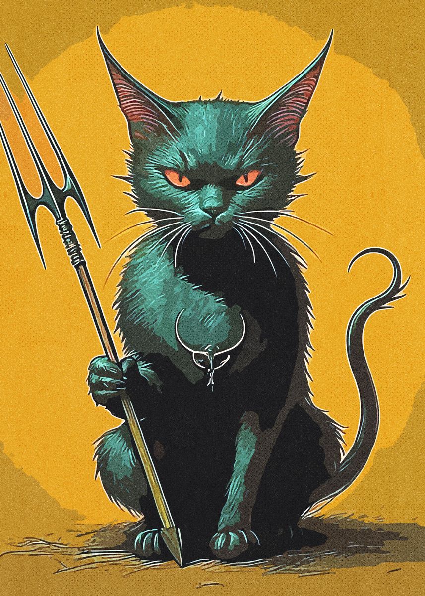 'Cat Devil ' Poster, picture, metal print, paint by Hamka Risha | Displate