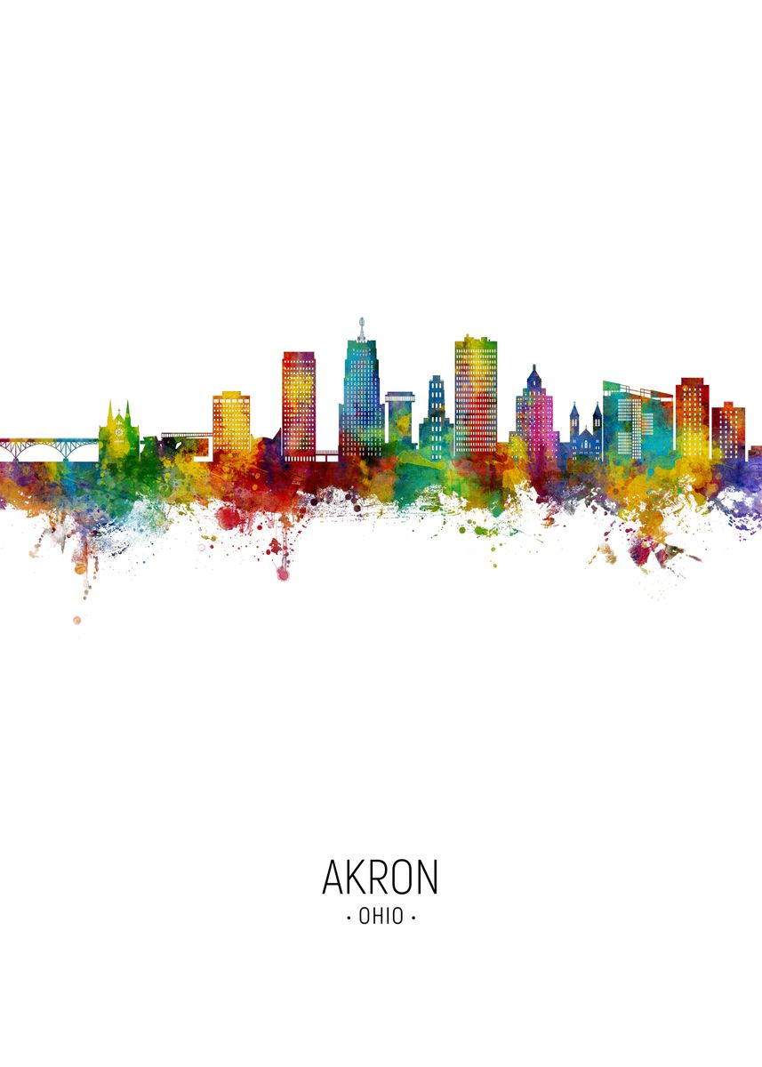 'Akron Skyline Ohio' Poster, picture, metal print, paint by Michael ...