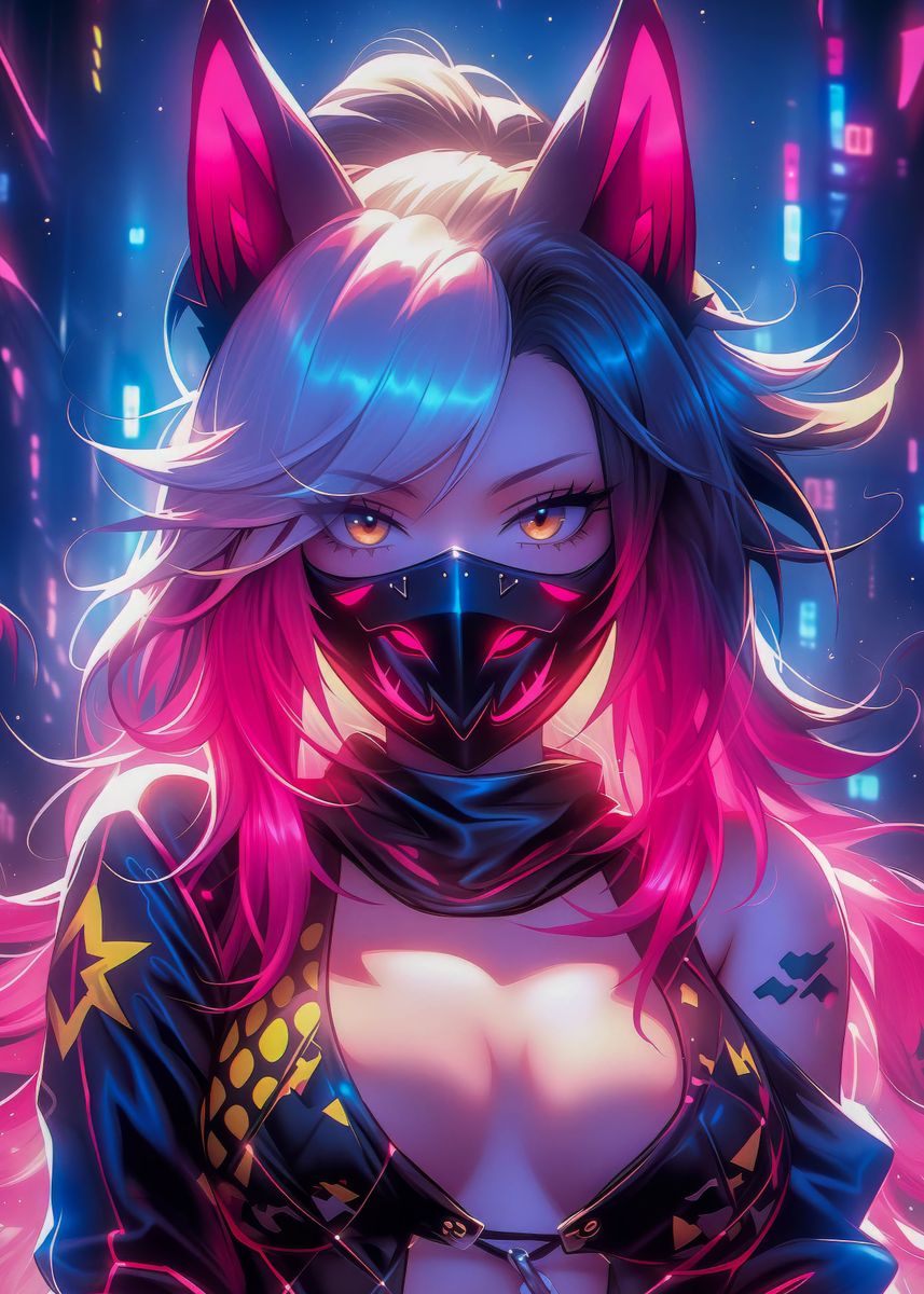 'Neon Vixen' Poster, picture, metal print, paint by Vizio | Displate