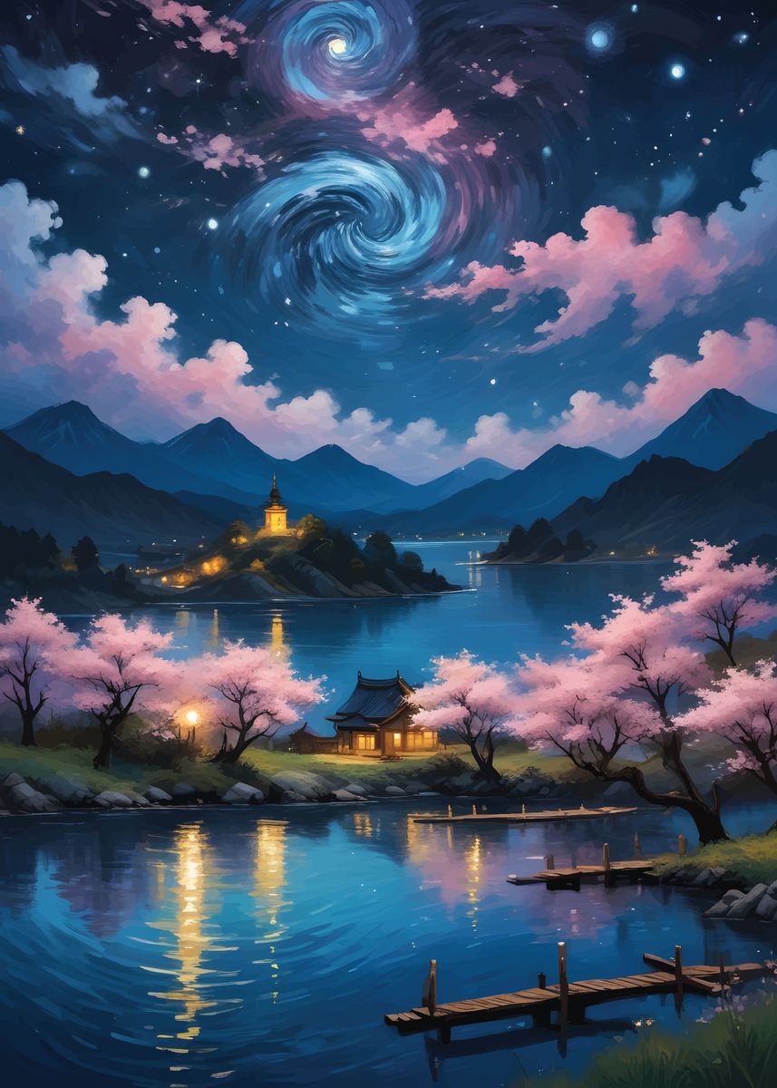 'japan starry night ' Poster, picture, metal print, paint by zuhaib ...
