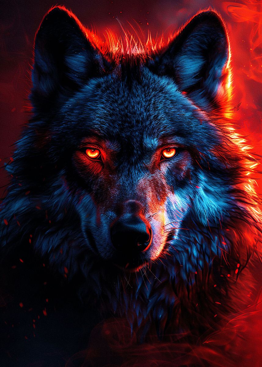 'Red Eye Wolf' Poster, picture, metal print, paint by thu doan | Displate