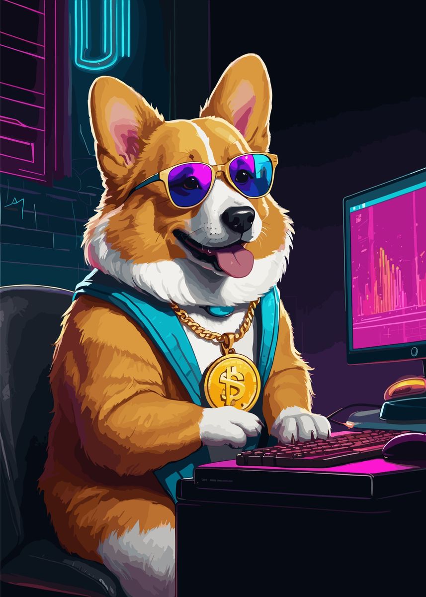 'Corgi Gamer' Poster, picture, metal print, paint by Vicky Hanggara ...