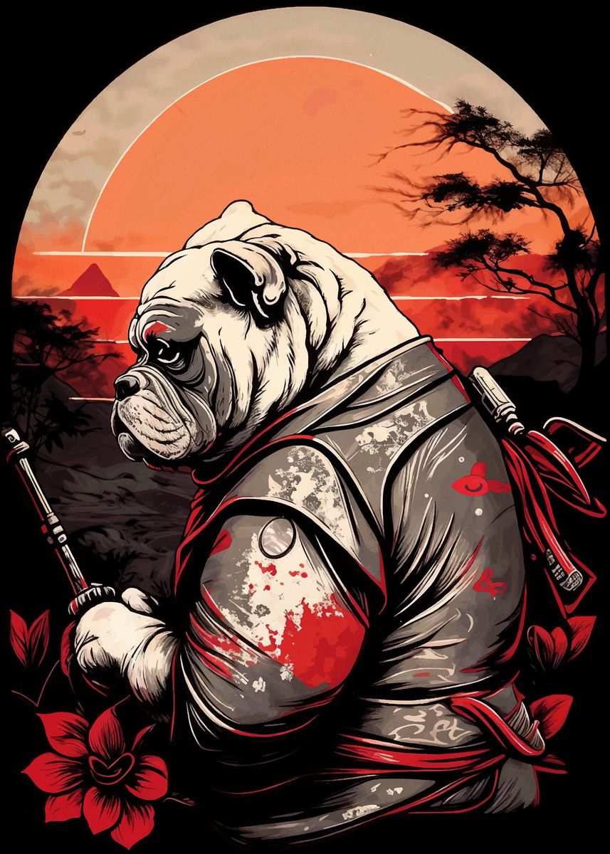 'Bulldog Samurai Japan' Poster, picture, metal print, paint by Eira ...