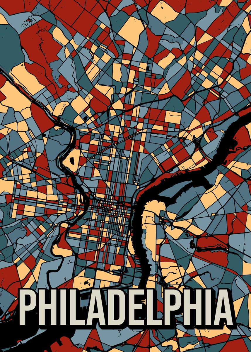 'Philadelphia Earthtone Map' Poster, picture, metal print, paint by ...