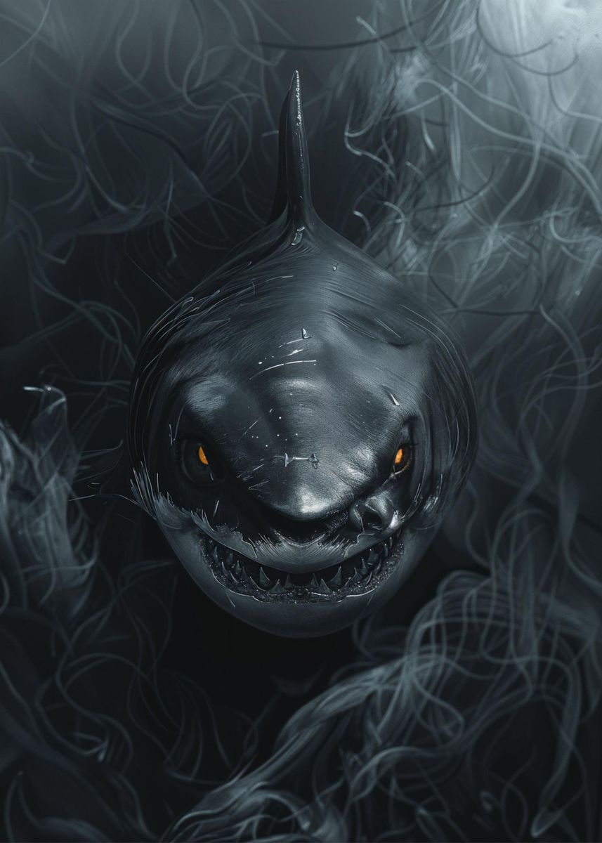'Shark in Black Smoke ' Poster, picture, metal print, paint by ...