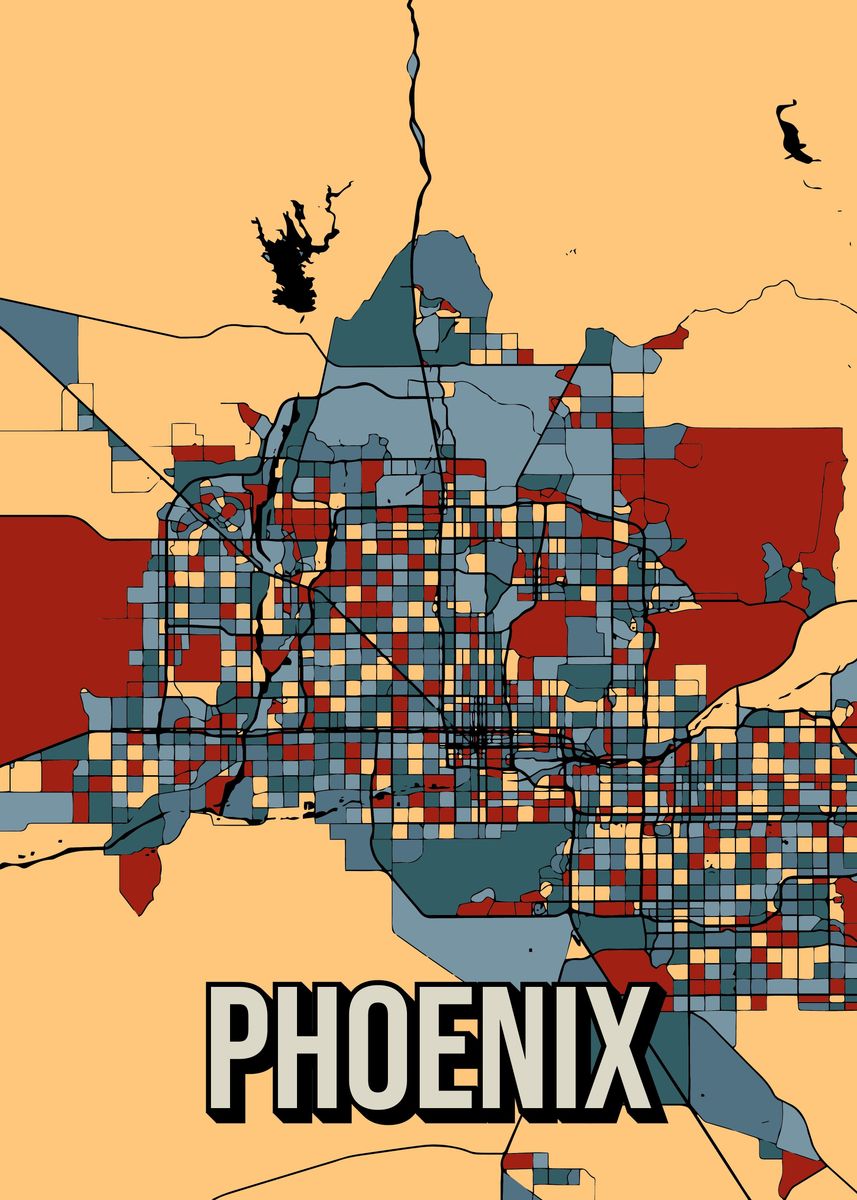 'Phoenix Earthtone City Map' Poster, picture, metal print, paint by ...