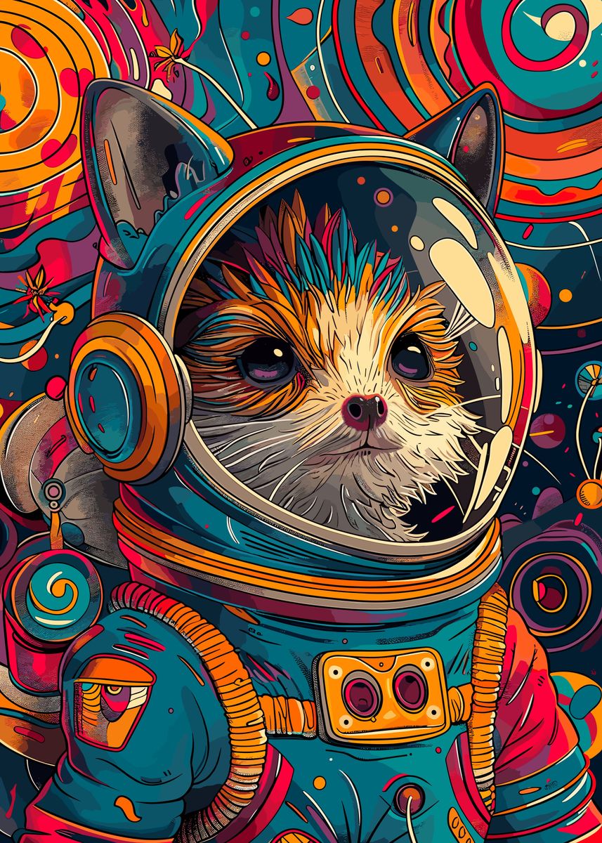 'Astronaut Hedgehog Space' Poster, picture, metal print, paint by ...