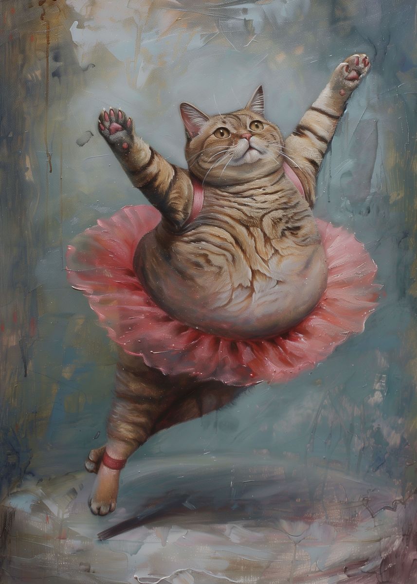 'Hilarious Fat Ballet Cat' Poster, picture, metal print, paint by ...