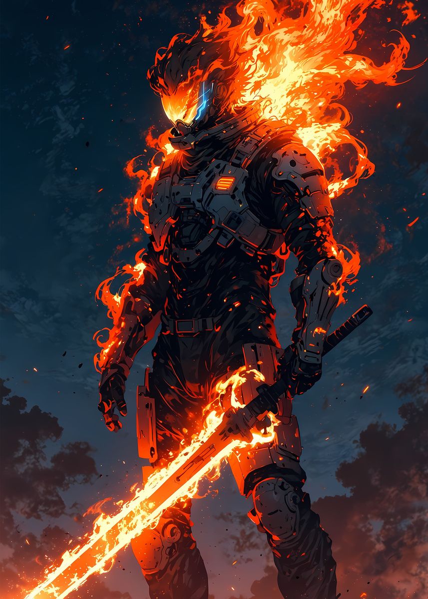 'Fighter Ignited in Flames' Poster, picture, metal print, paint by ...