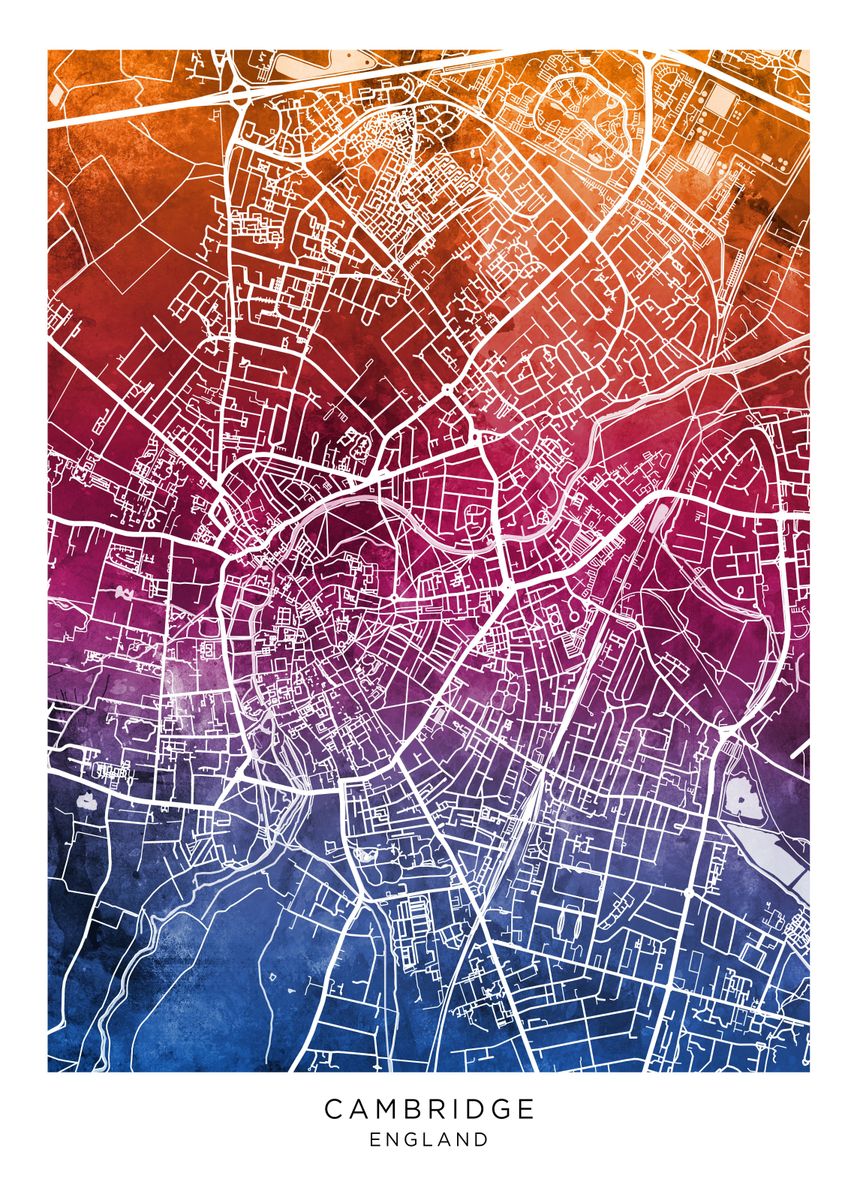 'Cambridge England Map' Poster, picture, metal print, paint by Michael ...