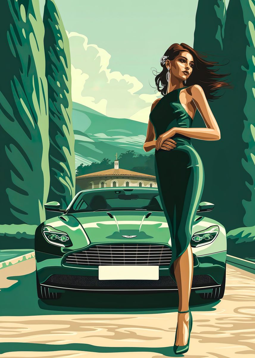 'Aston Martin car and girl' Poster, picture, metal print, paint by ...