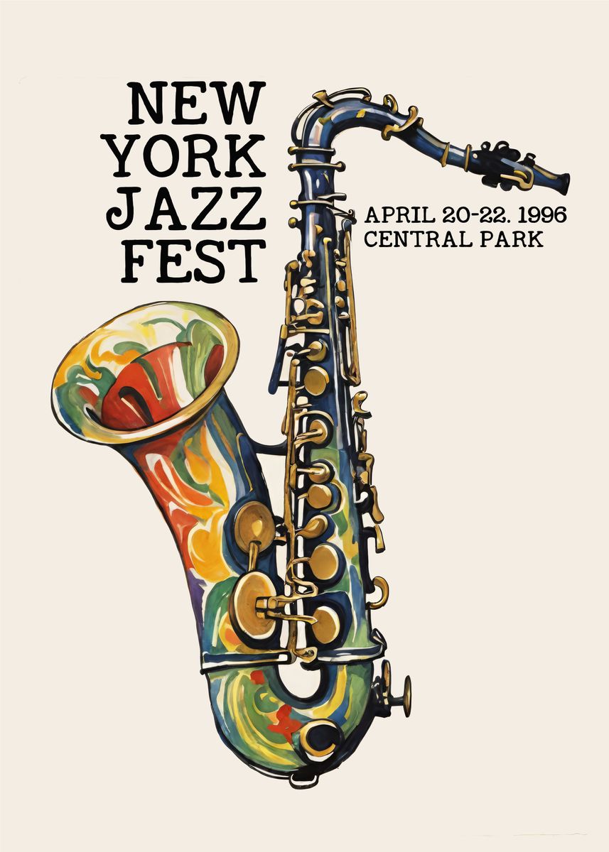 '1996 New York Jazz Poster' Poster, picture, metal print, paint by ...
