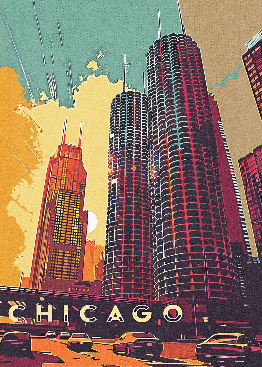 'Vintage Chicago Travel' Poster, picture, metal print, paint by ...