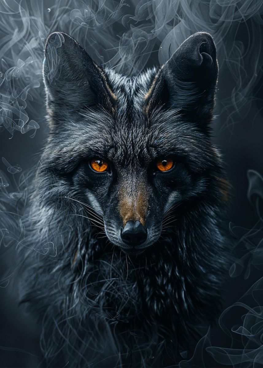 'Fox in Black Smoke ' Poster, picture, metal print, paint by SuperNova ...