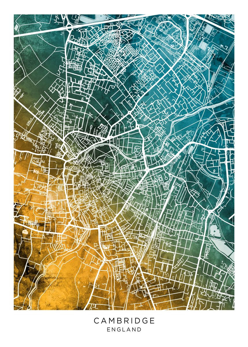 'Cambridge England Map' Poster, picture, metal print, paint by Michael ...