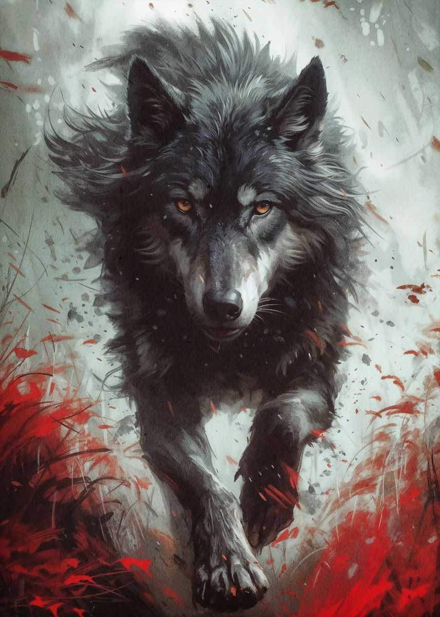 'black wolf with red eyes' Poster, picture, metal print, paint by ...