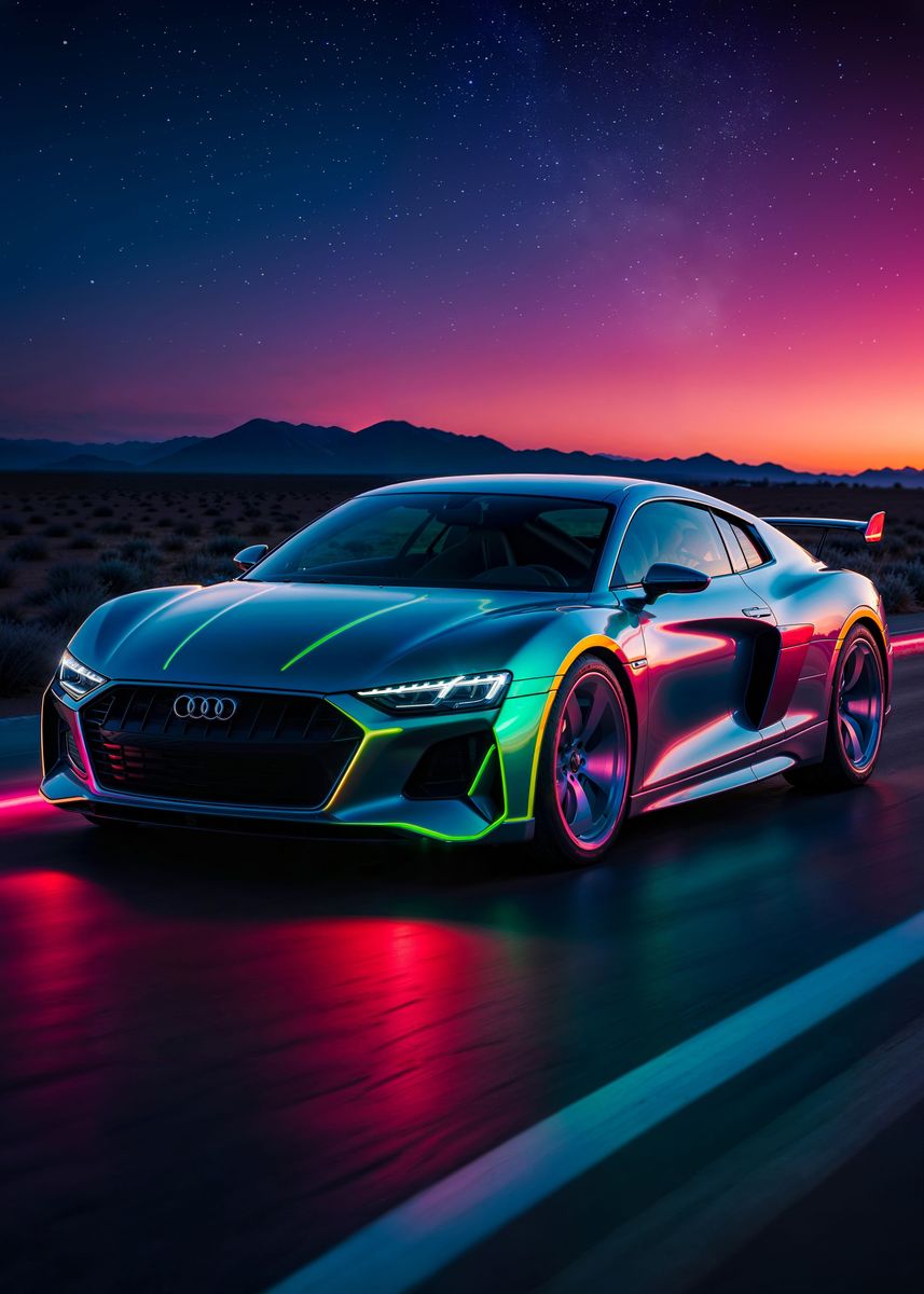 'Neon Audi Racing Car' Poster, picture, metal print, paint by Lootprint ...
