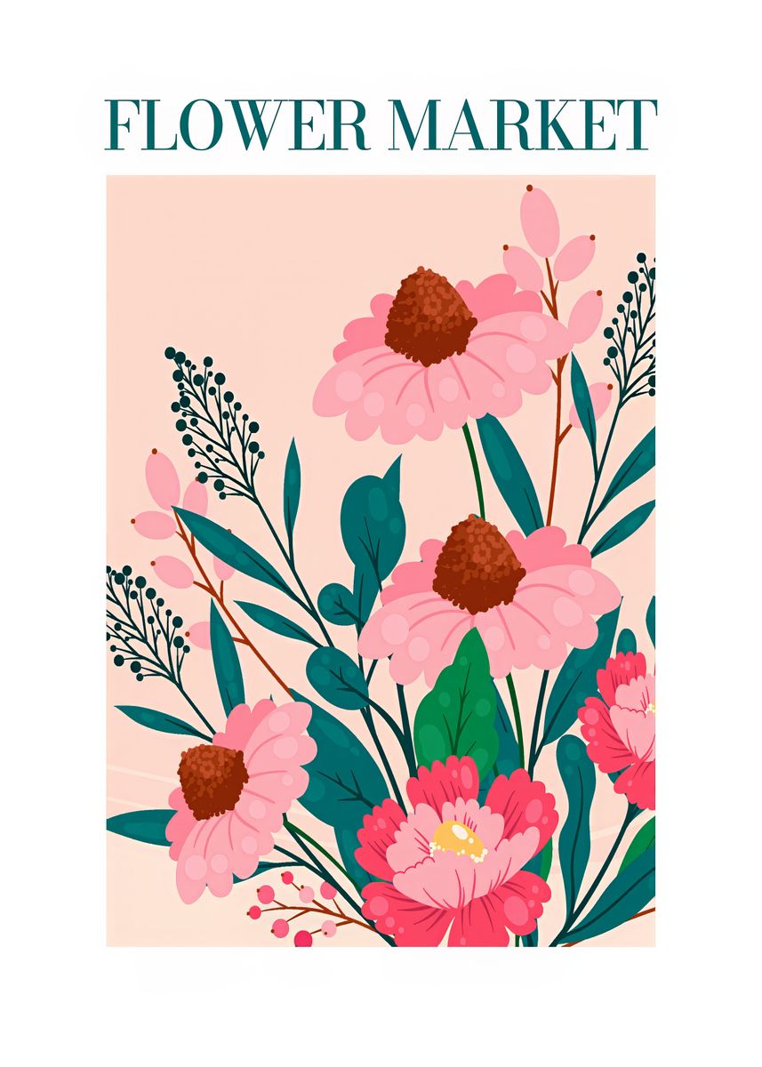 'Flower Market Pink' Poster, picture, metal print, paint by Hristiyana ...