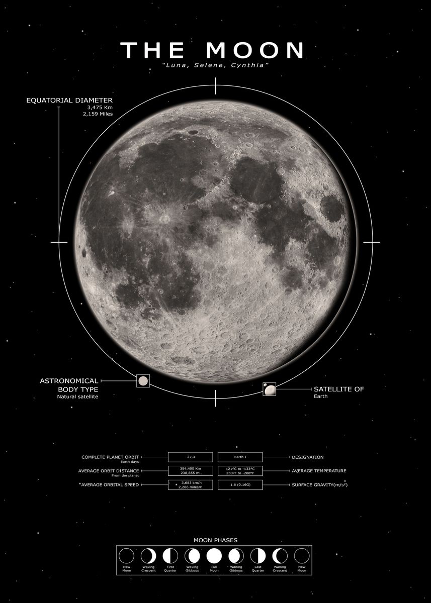 'The Moon' Poster, picture, metal print, paint by MyDigitalMind | Displate