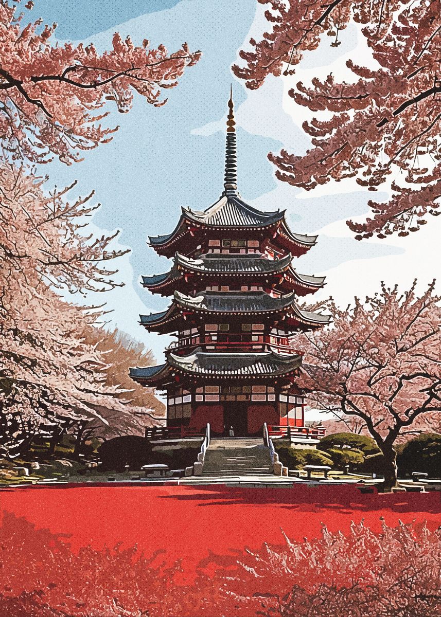 'Japanese Temple ' Poster, picture, metal print, paint by Hamka Risha ...