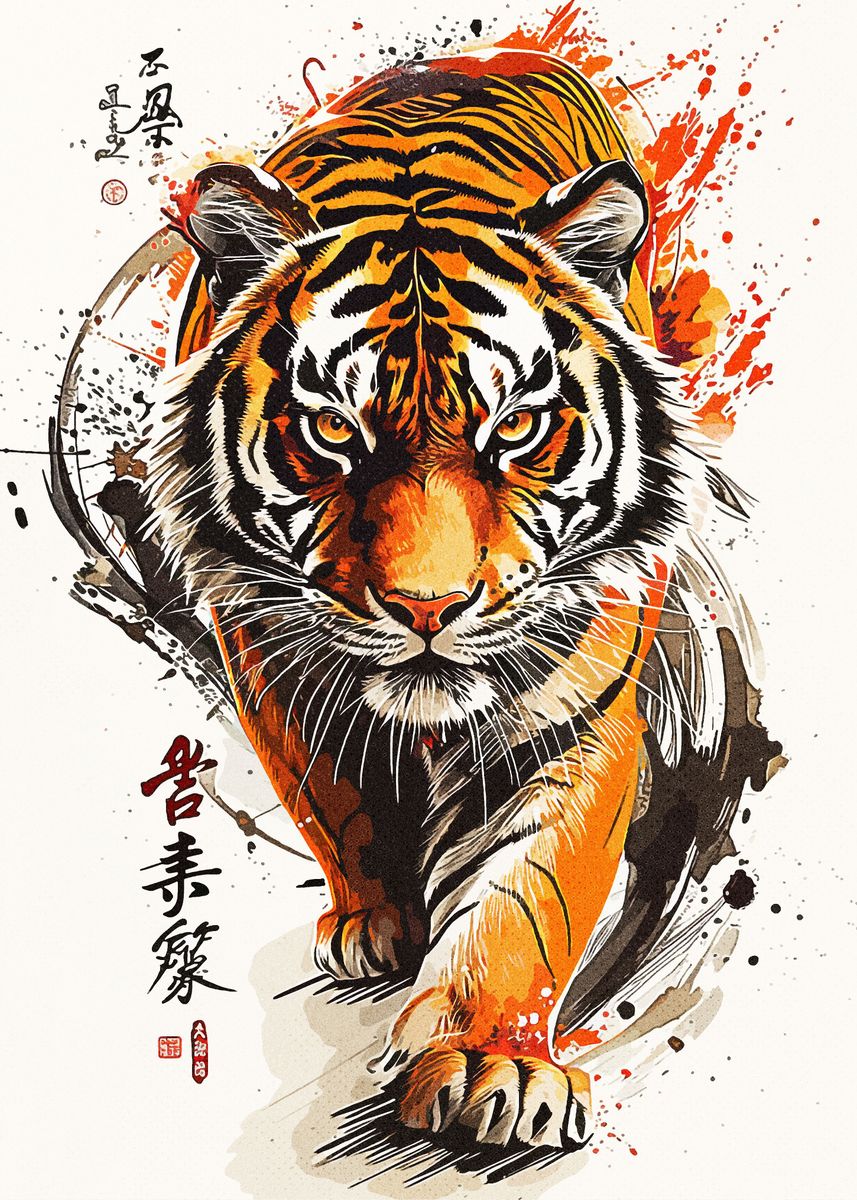 'Mandarin Tiger' Poster, picture, metal print, paint by Gomes Leonard ...