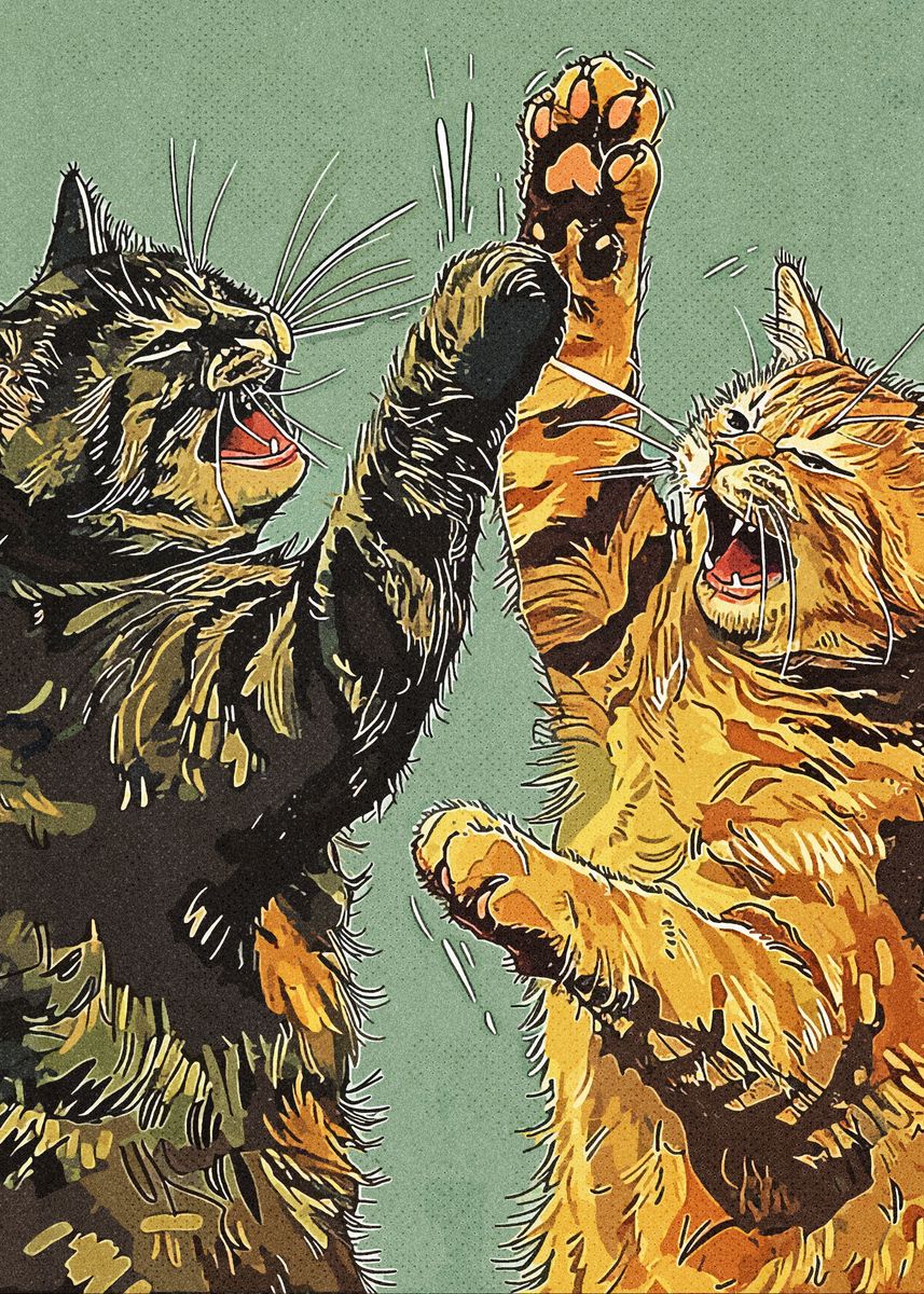 'Cheers Cat' Poster, picture, metal print, paint by Lucky Star | Displate