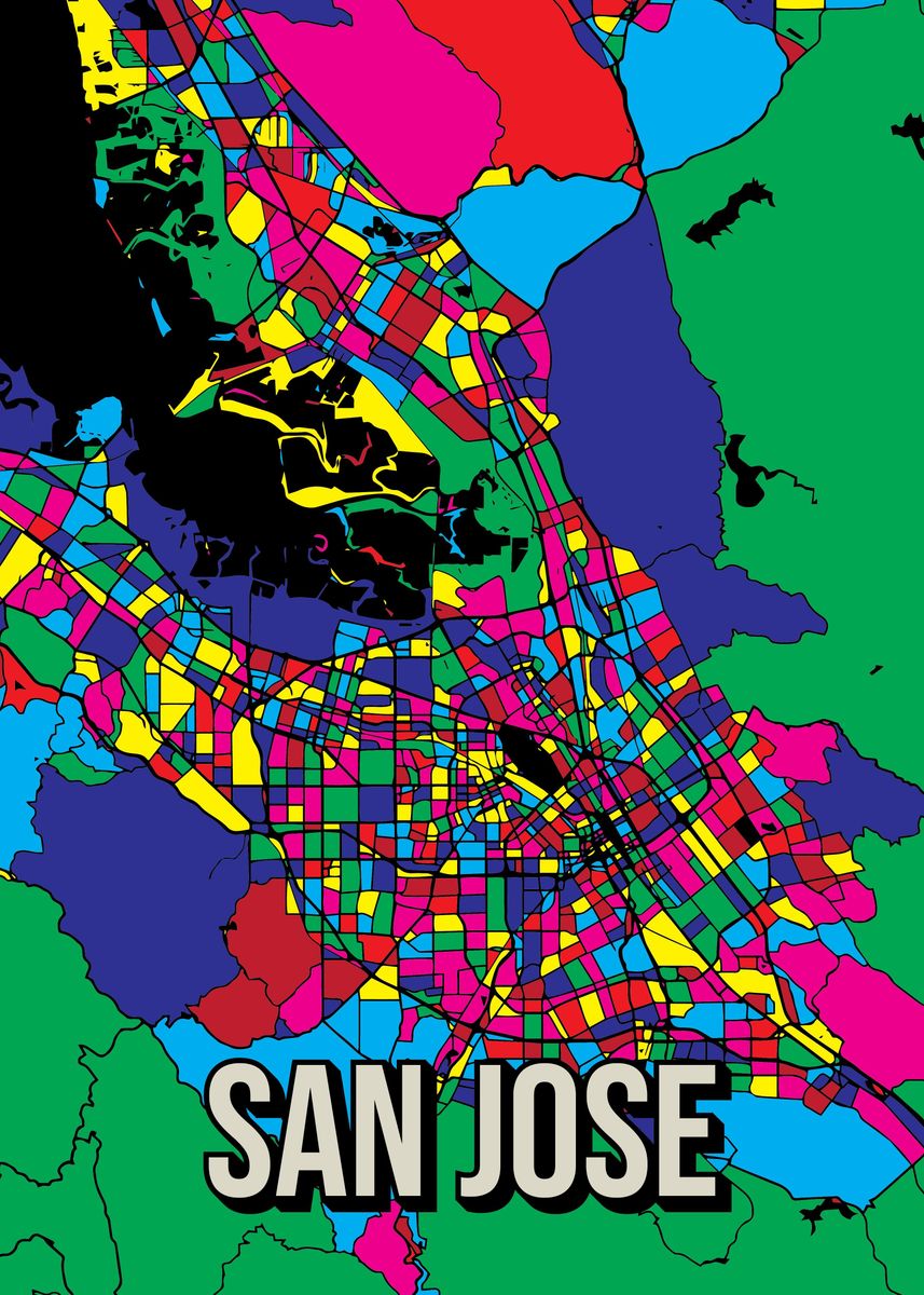 'San Jose Pop Art City Map' Poster, picture, metal print, paint by Jorn ...